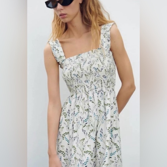 Zara | Dresses | Nwt Zara Xxl Smocked Floral Midi Dress | Poshmark